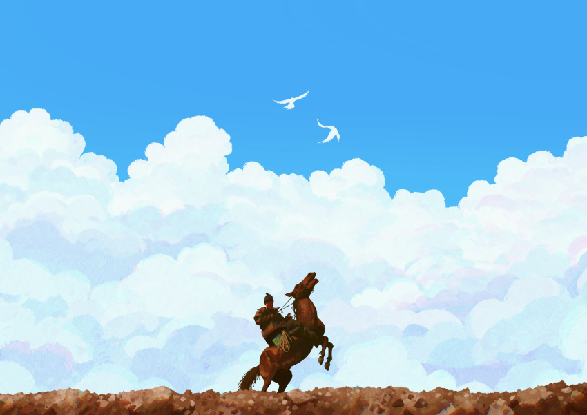 Safebooru 1boy Absurdres Bird Blue Sky Clouds Cloudy Sky Commentary 8840