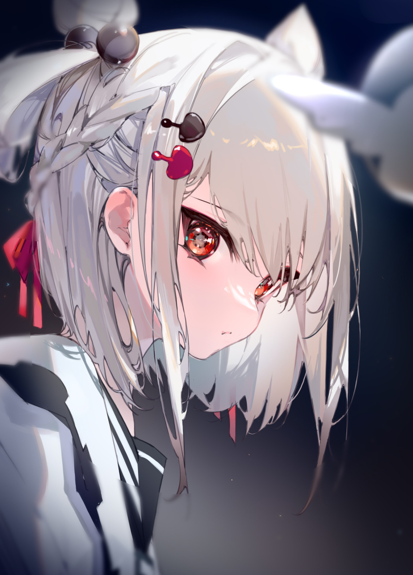 Safebooru - 1girl amana (pocketkey) black sailor collar blurry bow braid closed mouth eyelashes ...