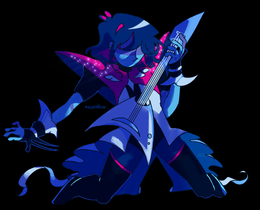 Safebooru - 1other artist name black background black thighhighs blue ...