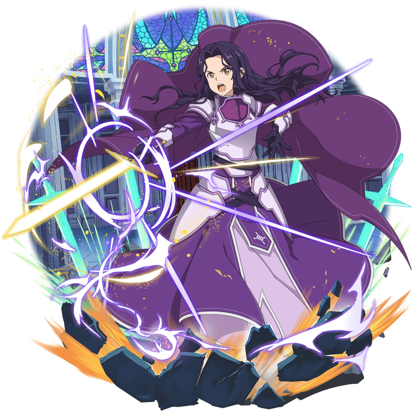 Safebooru - 1girl :d armor armored dress black gloves cape dress ...