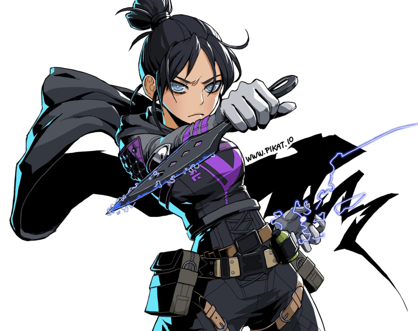 Safebooru - 1girl apex legends black hair blue eyes highres kunai pikat weapon wraith (apex ...