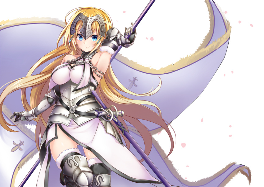 Safebooru - 1girl armor armored boots armored dress armpits ass visible through thighs banner ...