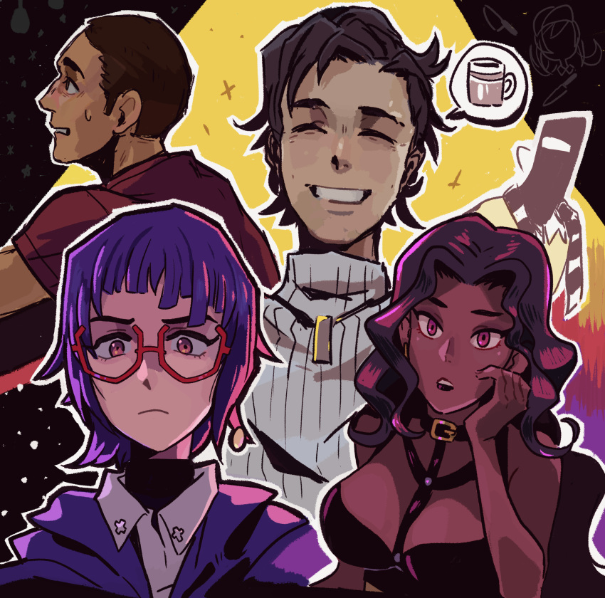 Safebooru - 2girls 3boys absurdres burasto buzz cut chay wu chest harness choppy bangs closed ...