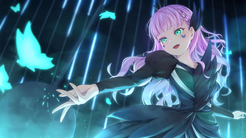 Safebooru - 1girl absurdres black dress black wings blue butterfly braid bug butterfly butterfly ...