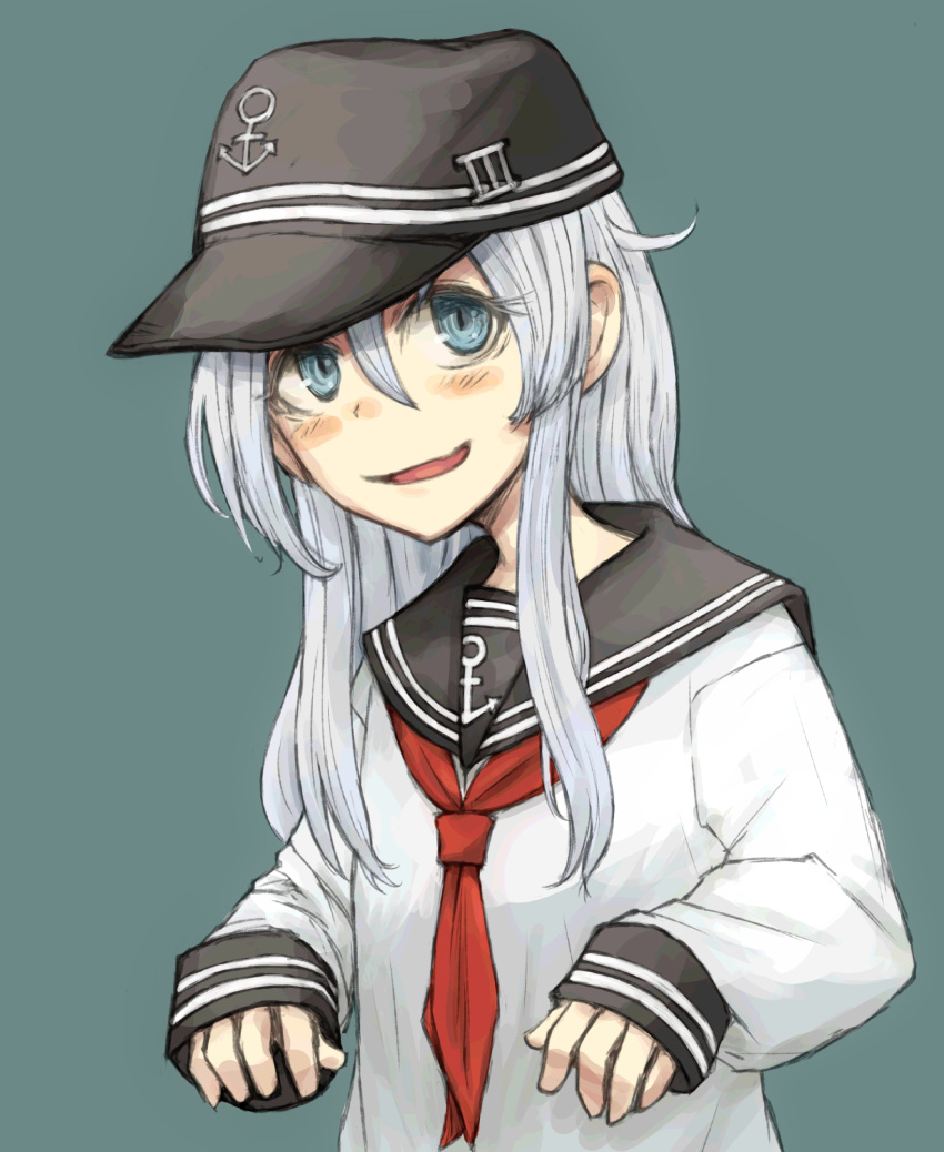Safebooru - 1girl black hat black sailor collar blue eyes flat cap grey background grey hair hat ...