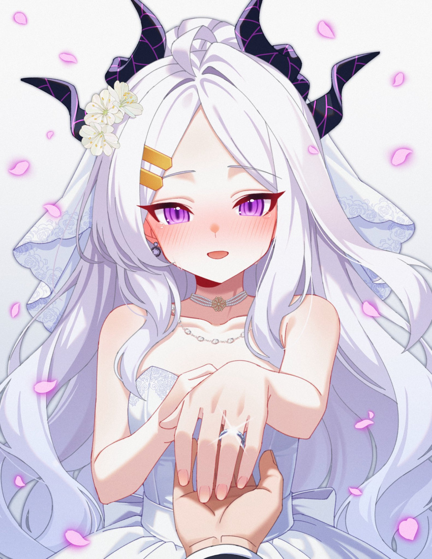 Safebooru - 1boy 1girl ahoge blue archive breasts demon girl demon horns dress happy tears ...