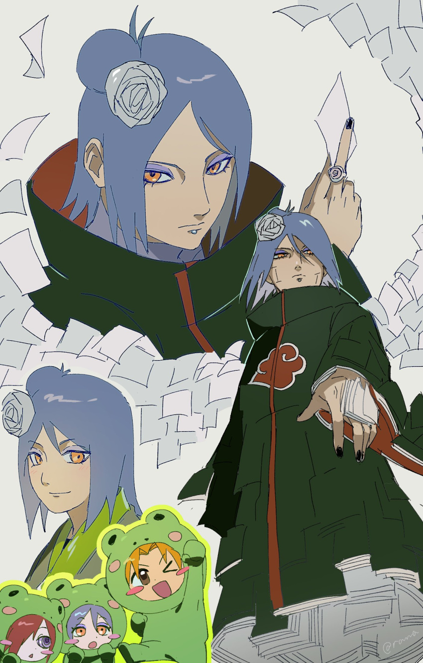 Safebooru - 1girl 2boys :o ;d akatsuki uniform animal costume black ...