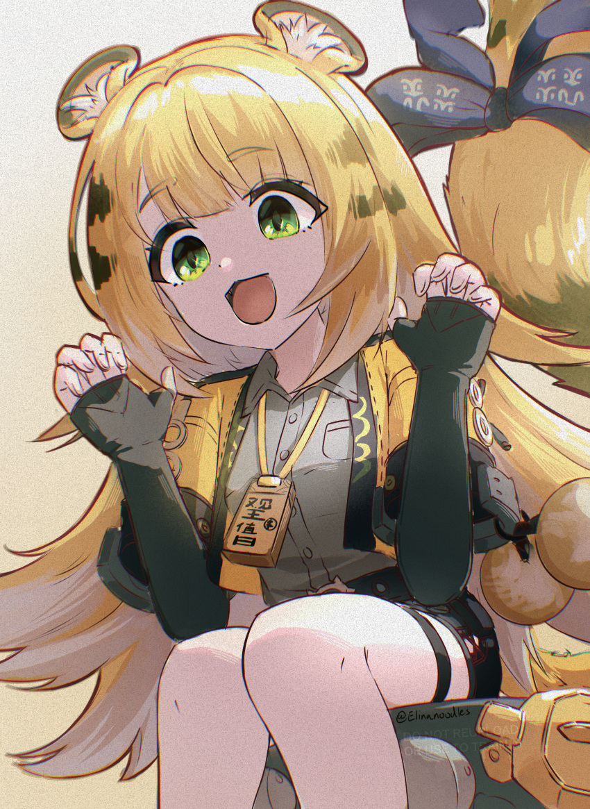 Safebooru - 1girl absurdres animal ear fluff animal ears black shorts blonde hair blunt bangs ...
