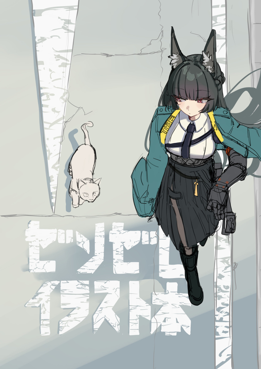 Safebooru - 1girl absurdres animal ear fluff animal ears aqua jacket black hair black necktie ...