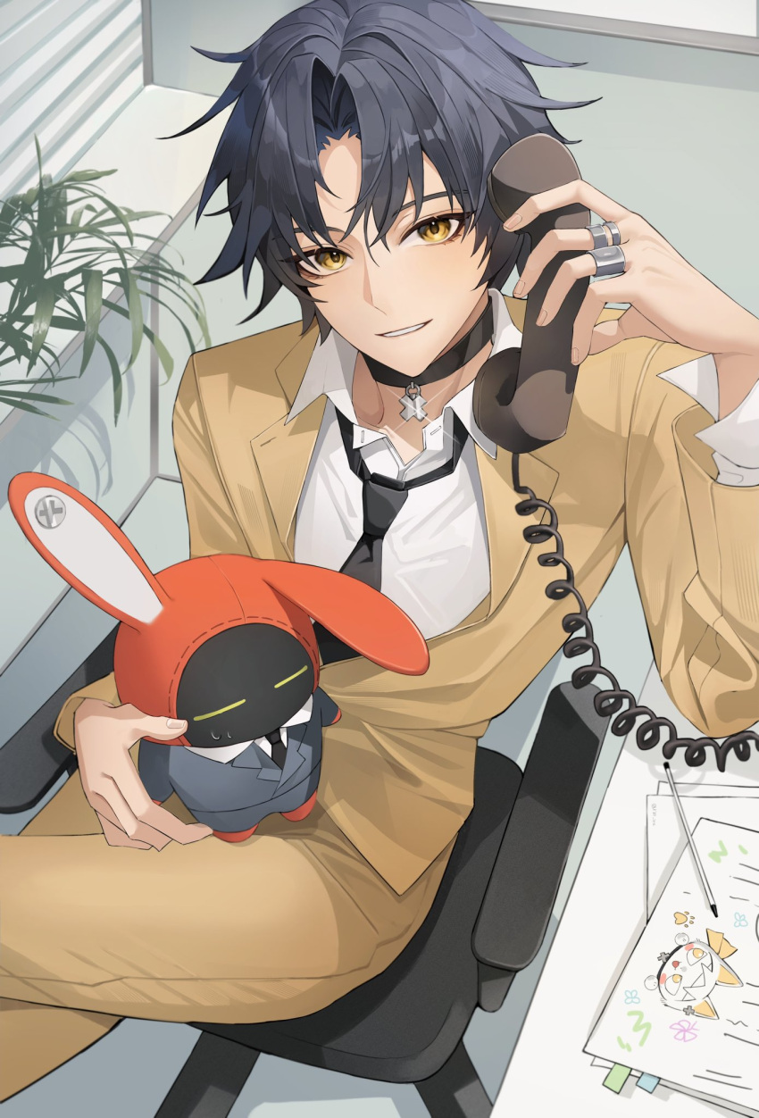 Safebooru - 1boy asaba harumasa bangboo (zenless zone zero) black choker black necktie brown ...