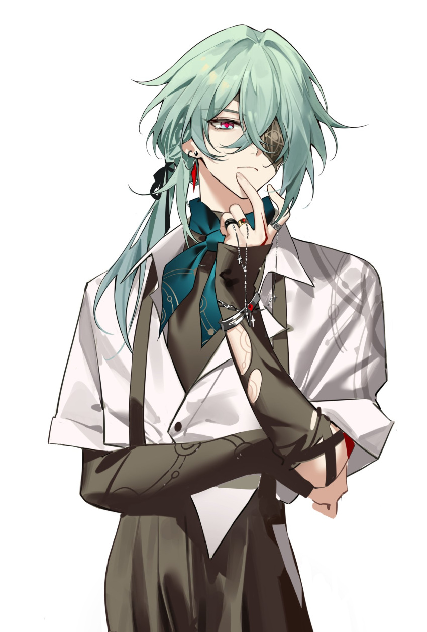 Safebooru - 1boy alternate costume anaxa (honkai: star rail) aqua hair blue eyes closed mouth ...