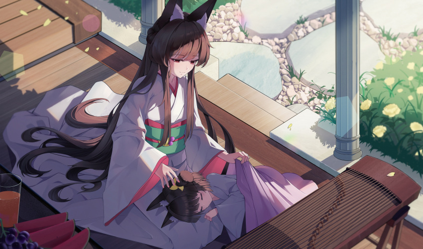 Safebooru - 2girls absurdres aged down animal ear fluff animal ears blunt bangs flower food fox ...