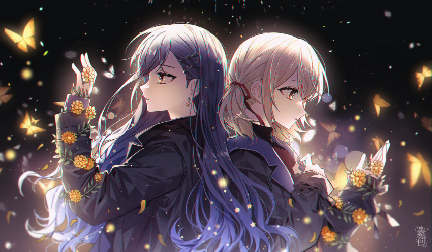 Safebooru - 2girls azusawa kohane blonde hair blue hair blurry brown eyes bug butterfly ...