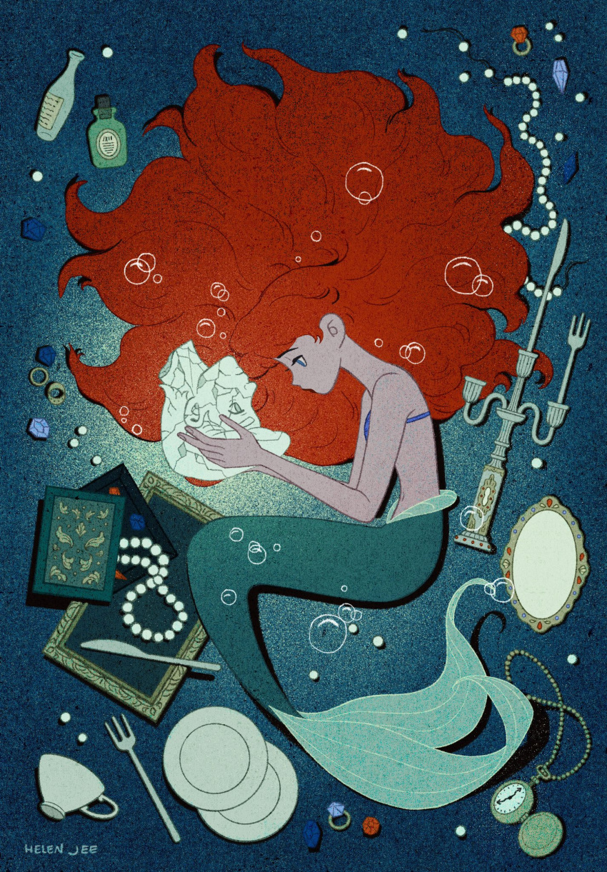 Safebooru - 1girl air bubble ariel (disney) artist name bare arms bare ...