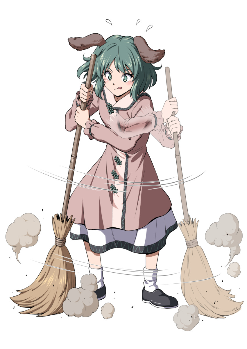 Safebooru - 1girl :q afterimage animal ears black shoes blush broom brown dress closed mouth ...