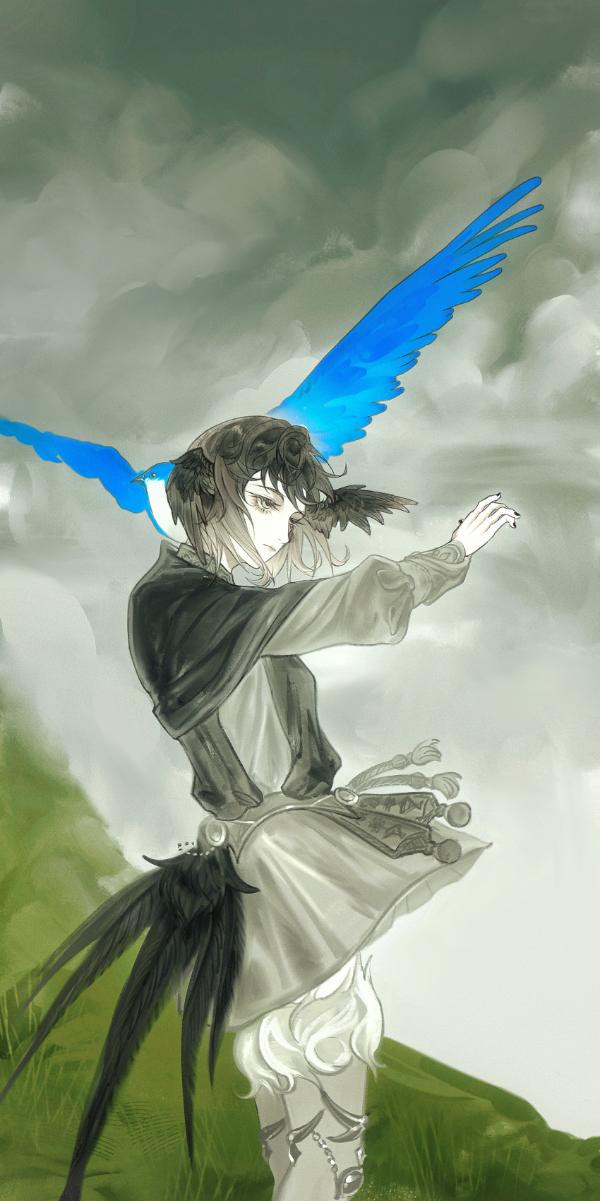 Safebooru - 1girl absurdres animal on shoulder bird bird girl bird on shoulder bird tail bird ...