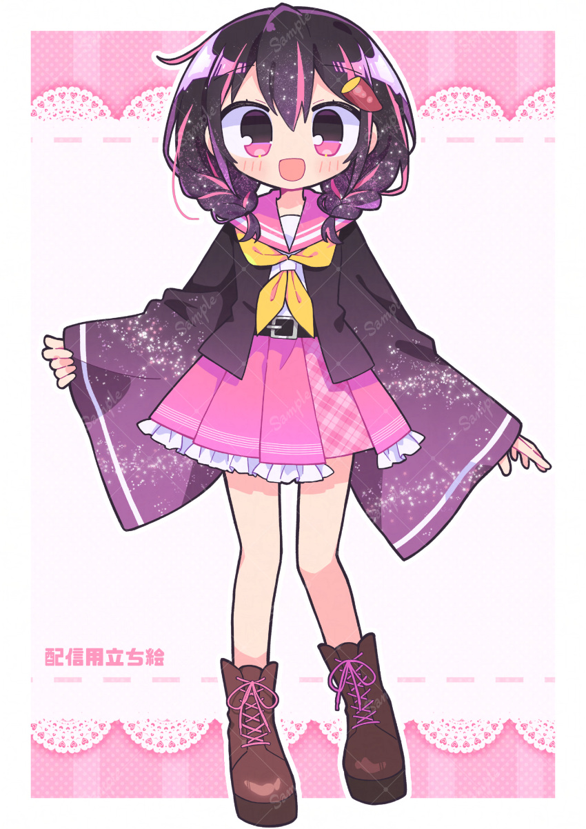 Safebooru - 1girl :d absurdres black hair black jacket blush boots brown boots commentary ...