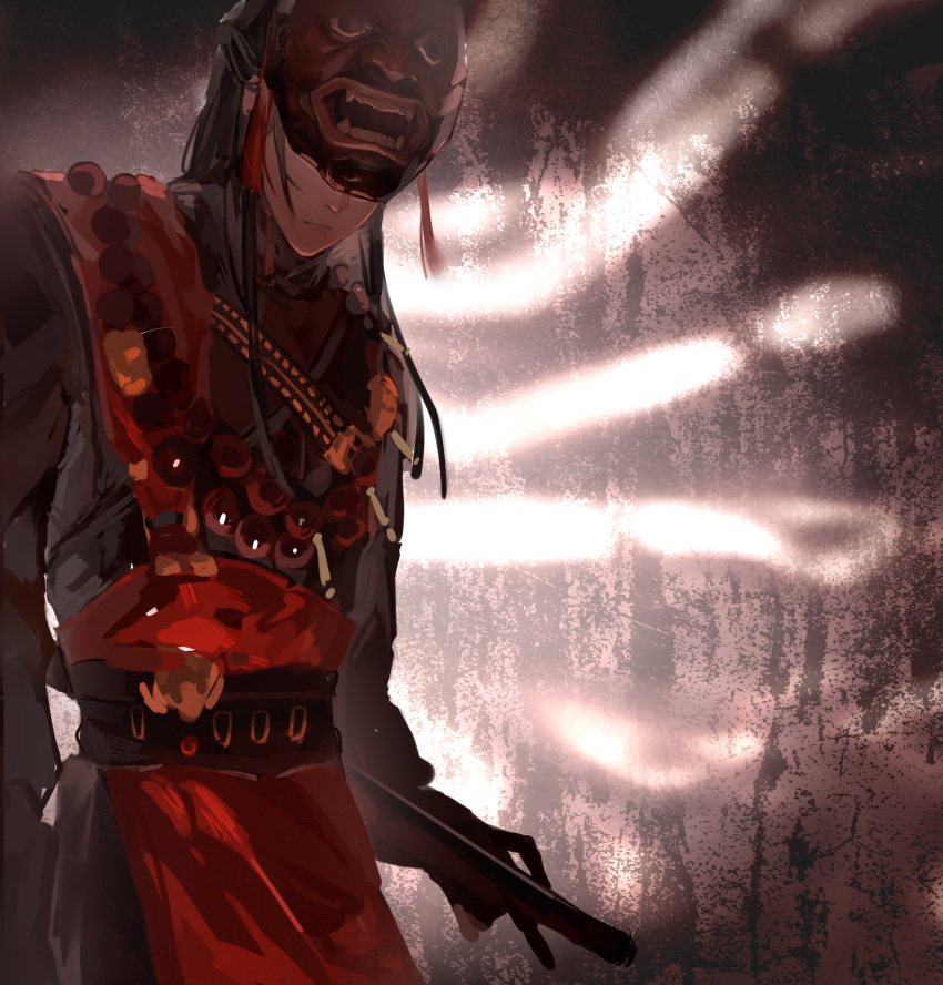 Safebooru - 1boy absurdres aura bead necklace beads belt black belt black hair black shirt ...