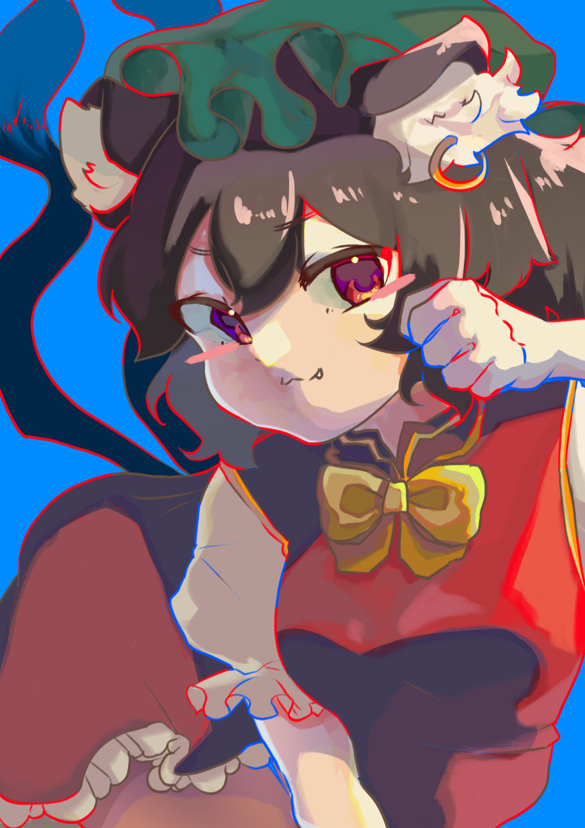 Safebooru - 1girl :3 absurdres animal ear fluff animal ear piercing animal ears blue background ...