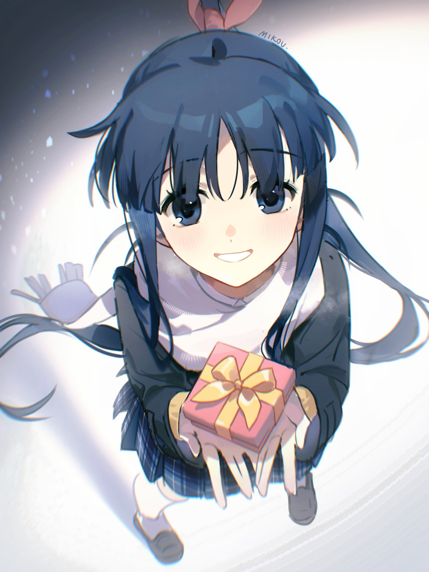 Safebooru - 1girl absurdres black hair black jacket blue eyes blue skirt blunt bangs highres ...