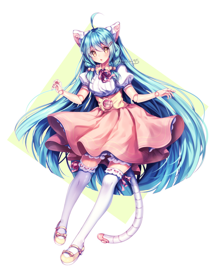 Safebooru - 1girl ahoge animal ears aqua hair artist name bangs blue ...