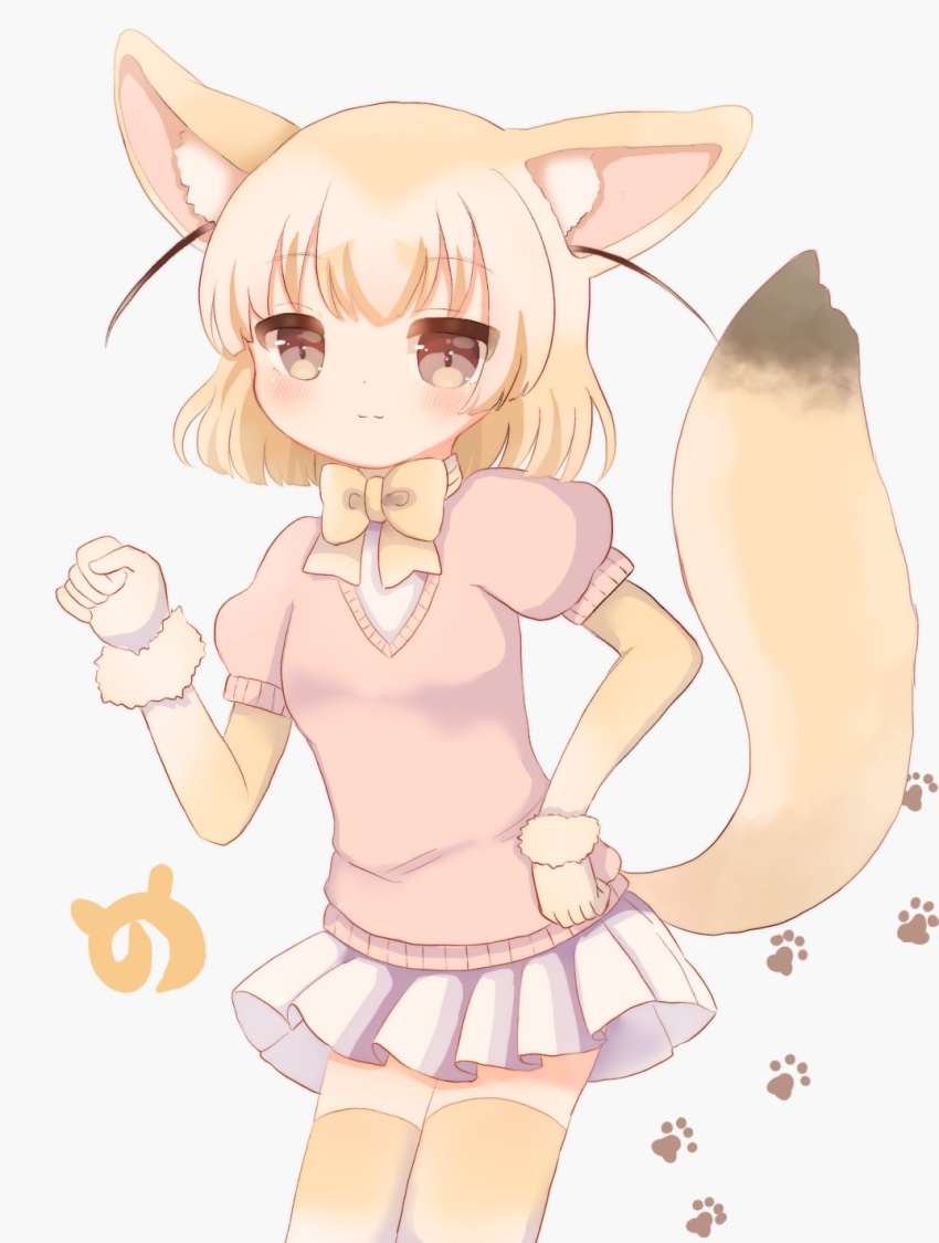 Safebooru - 1girl :3 animal ear fluff animal ears arm up blonde hair blush bow bowtie brown eyes ...