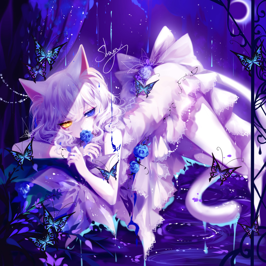 Safebooru - 1girl absurdres animal ears artist name bangs bare arms bare shoulders blue eyes ...