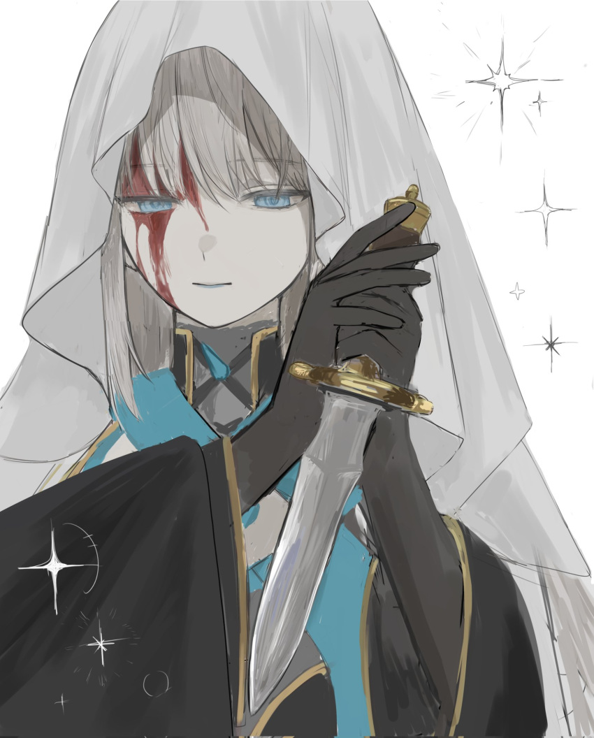 Safebooru - 1girl black gloves blood blood on face blue eyes dagger ...