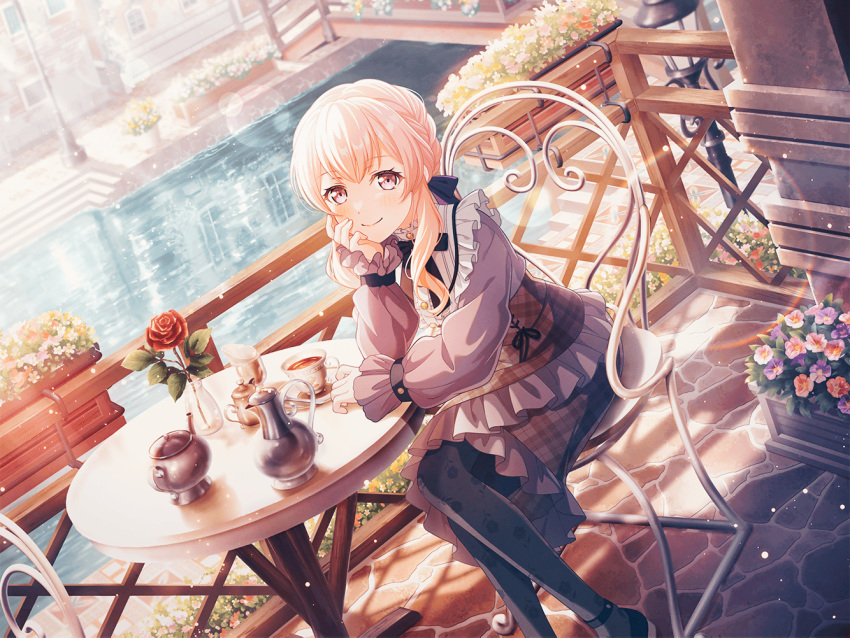 Safebooru - bang dream! blonde hair dress long hair pink eyes shirasagi chisato smile | 5874844