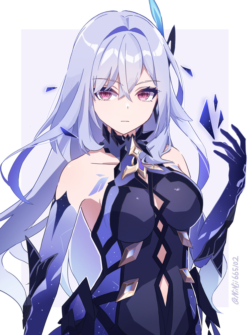 Safebooru - 1girl absurdres butterfly hair ornament crystal shards dress genshin impact gloves ...