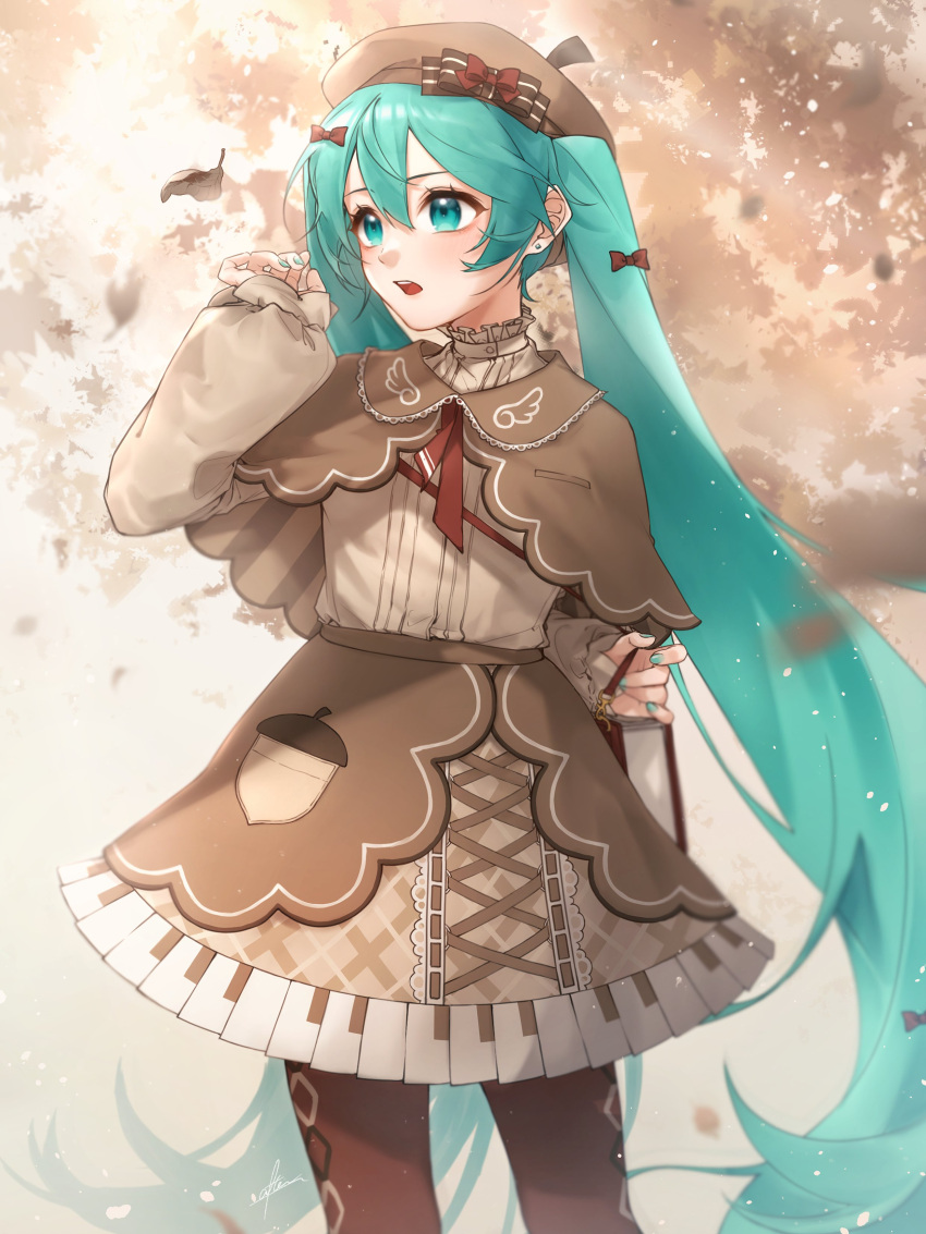 Safebooru - 1girl absurdres after0217 aqua eyes aqua hair aqua nails blush bow brown bow brown ...