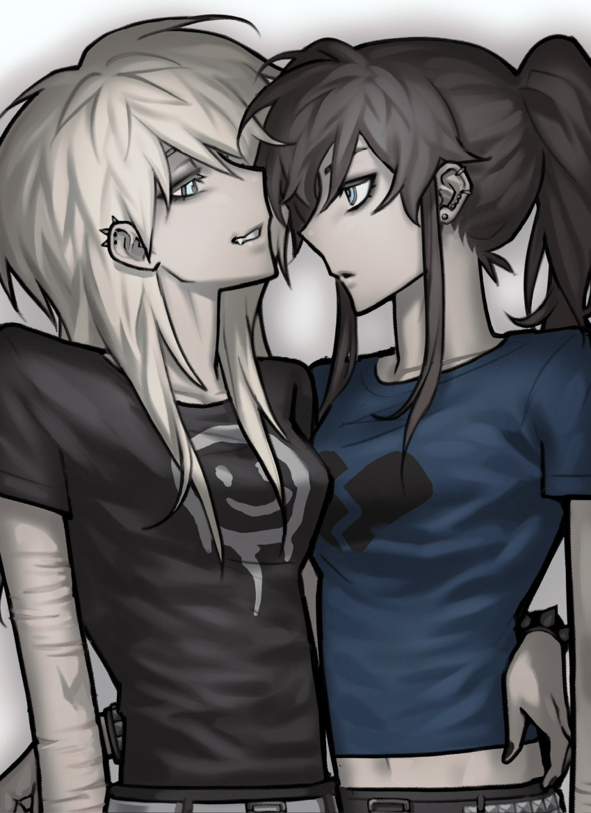 Safebooru - 2girls arm around waist black nails blue eyes bracelet ...