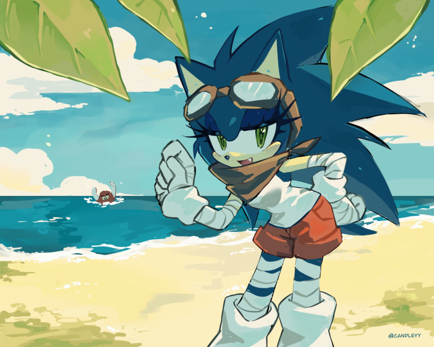 Safebooru - 1boy 1girl alternate costume bandaged arm bandaged leg bandages beach blue sky brown ...