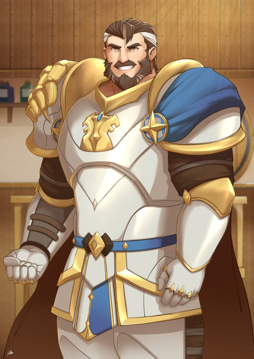 Safebooru - 1boy afk (series) afk journey armor beard blue cape cape ...