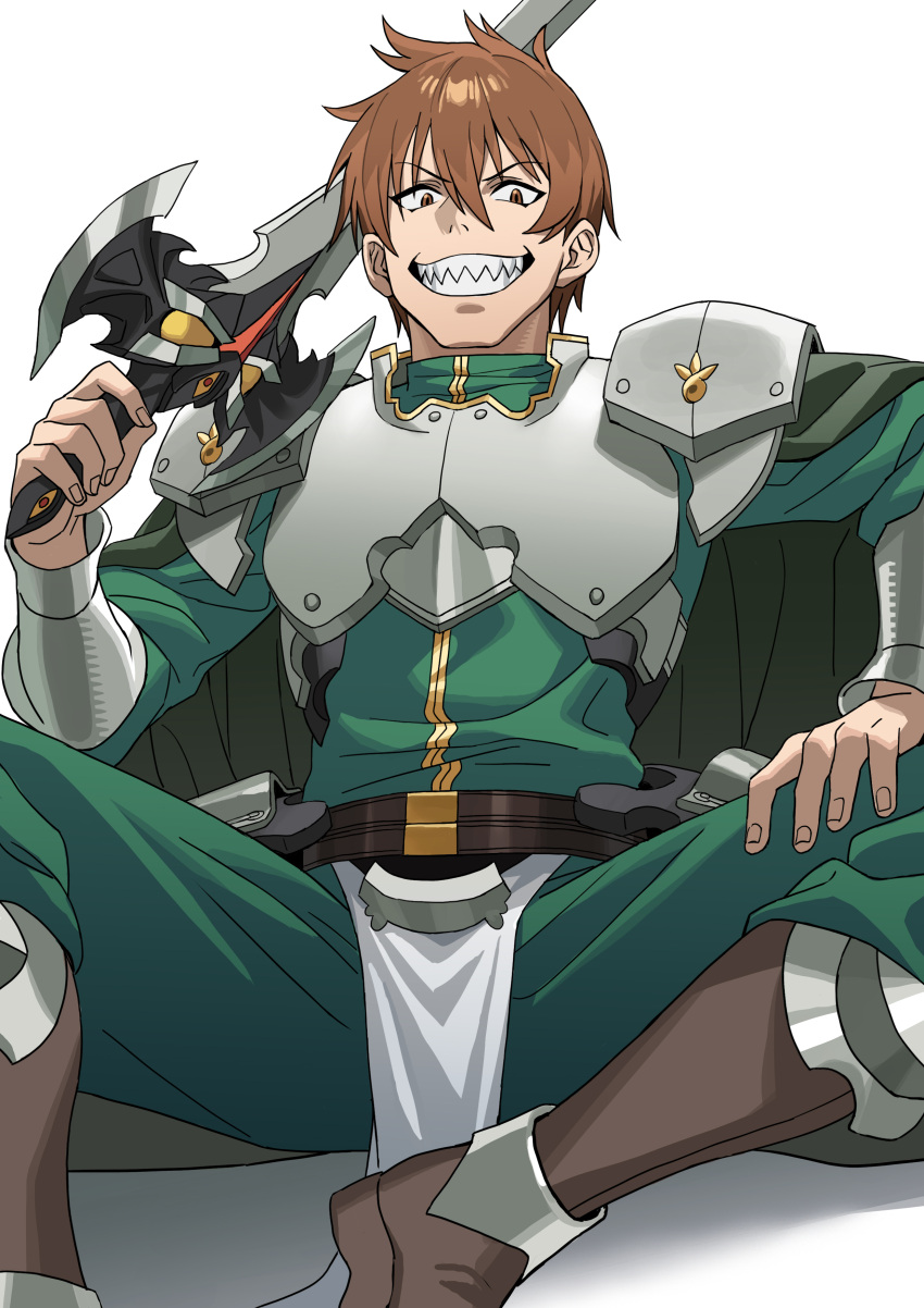 Safebooru - 1boy absurdres armor boots brown eyes brown hair cape chaos ...