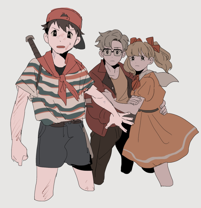 Safebooru - 1girl 2boys ana (mother) backwards hat baseball bat cropped ...