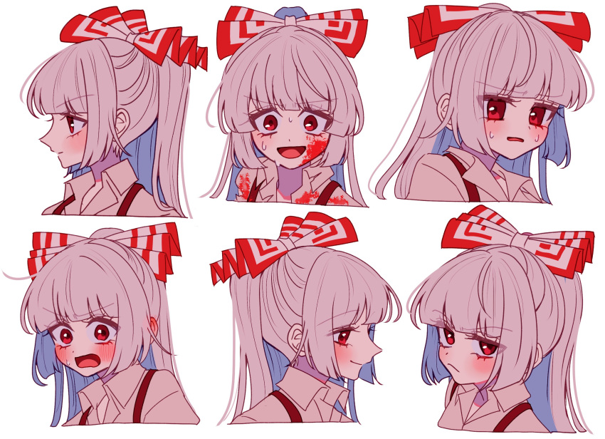 Safebooru - 1girl blood blood on clothes blood on face blush bow closed mouth collared shirt ...