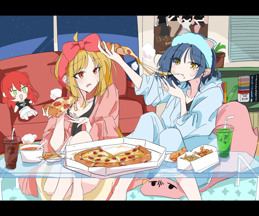 Safebooru - 2girls absurdres ahoge animal ears aqua jacket aqua pants black shirt blonde hair ...