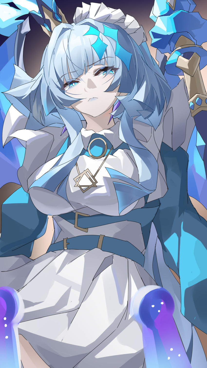 Safebooru - 1girl absurdres alternate costume blue eyes blue hair blue lips breasts cane cerydra ...