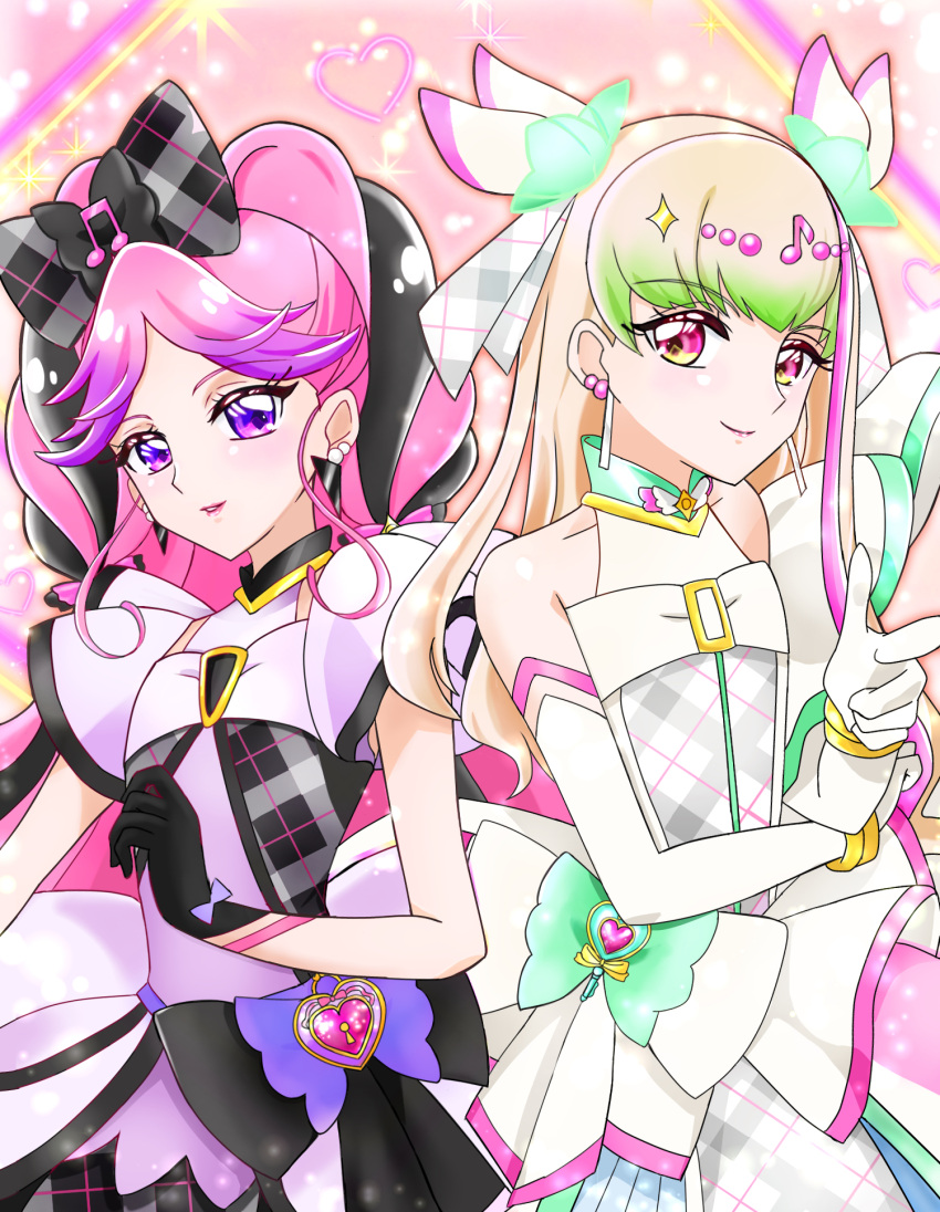 Safebooru - 2girls bare arms black gloves black hair blonde hair blunt ...