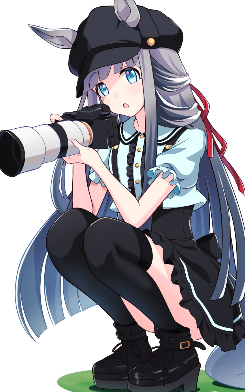 Safebooru - 1girl absurdres alternate costume blue eyes blunt bangs breasts camera casual chrono ...