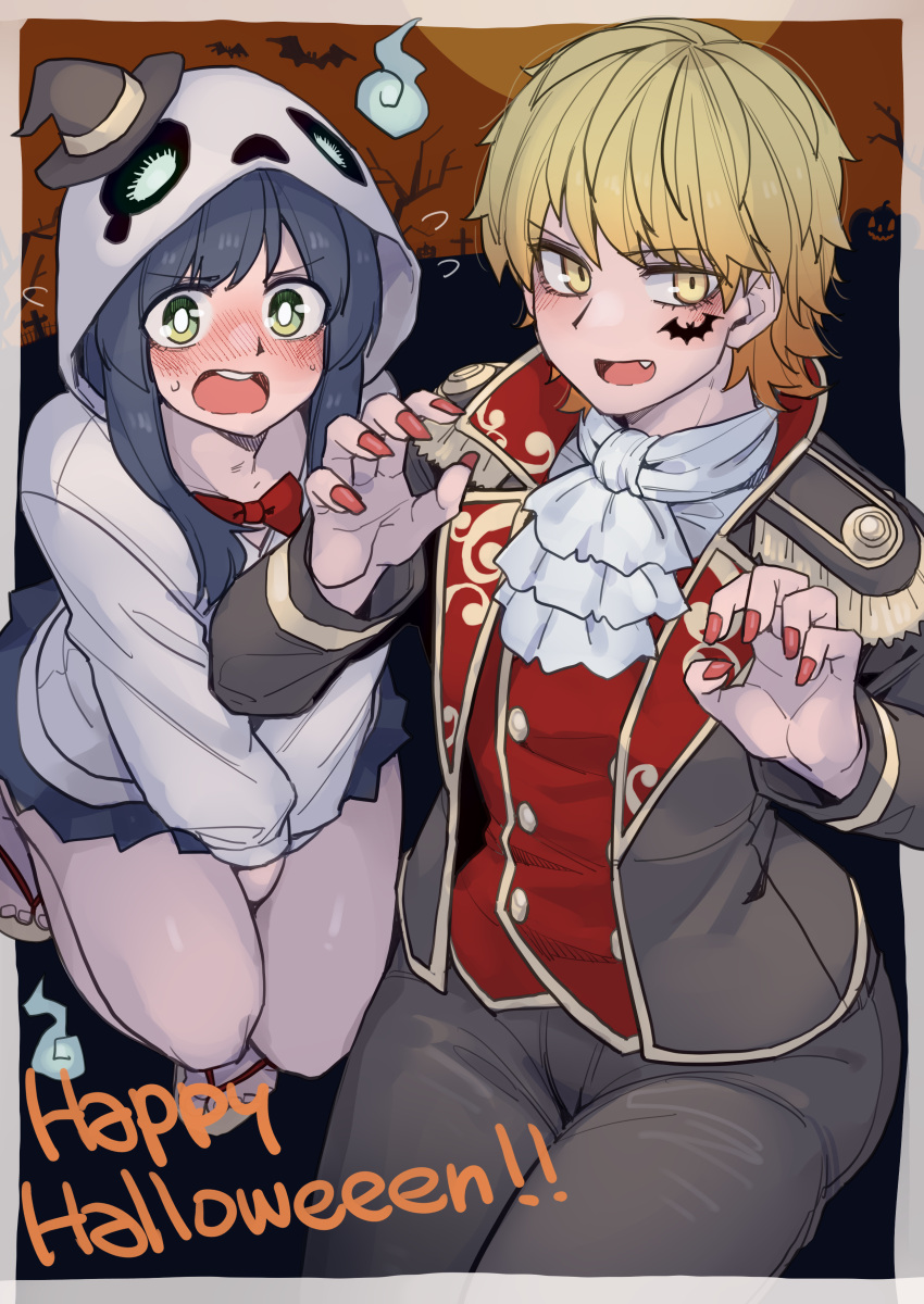 Safebooru - 1boy 1girl absurdres akizakura iori black hair black nails blonde hair blush bow ...