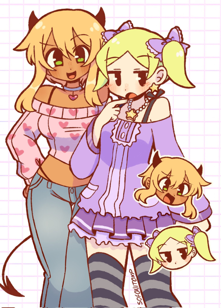 Safebooru - 2girls bare shoulders black eyes blonde hair blush breasts chibi choker corrupted ...