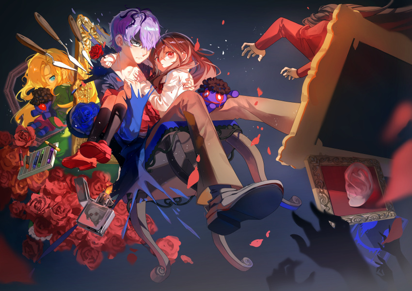 Safebooru - 1boy 3girls absurdres blonde hair blue eyes carrying chair chi chi3939 crayon flower ...