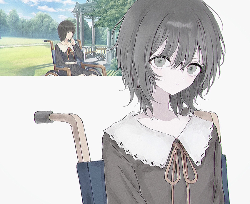 Safebooru - 1girl black dress black hair closed mouth collared dress dress expressionless ...