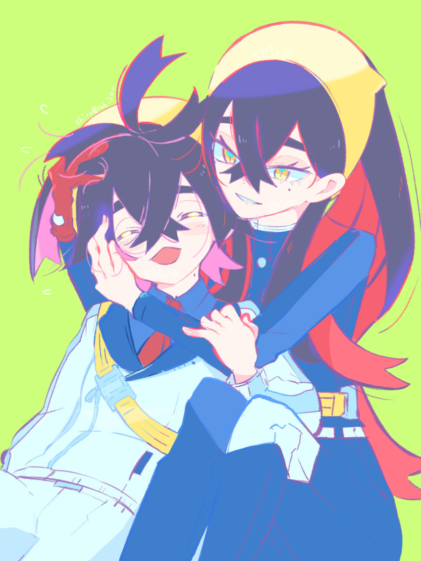 Safebooru - 1boy 1girl black hair blue jacket blue pants blue shirt blush brother and sister ...