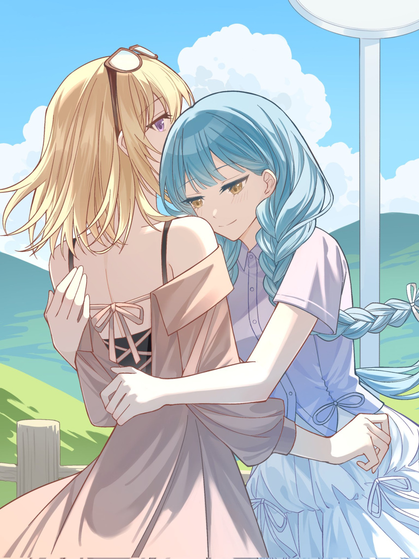 Safebooru - 2girls bang dream! bang dream! it's mygo!!!!! blonde hair blue hair blue sky blush ...