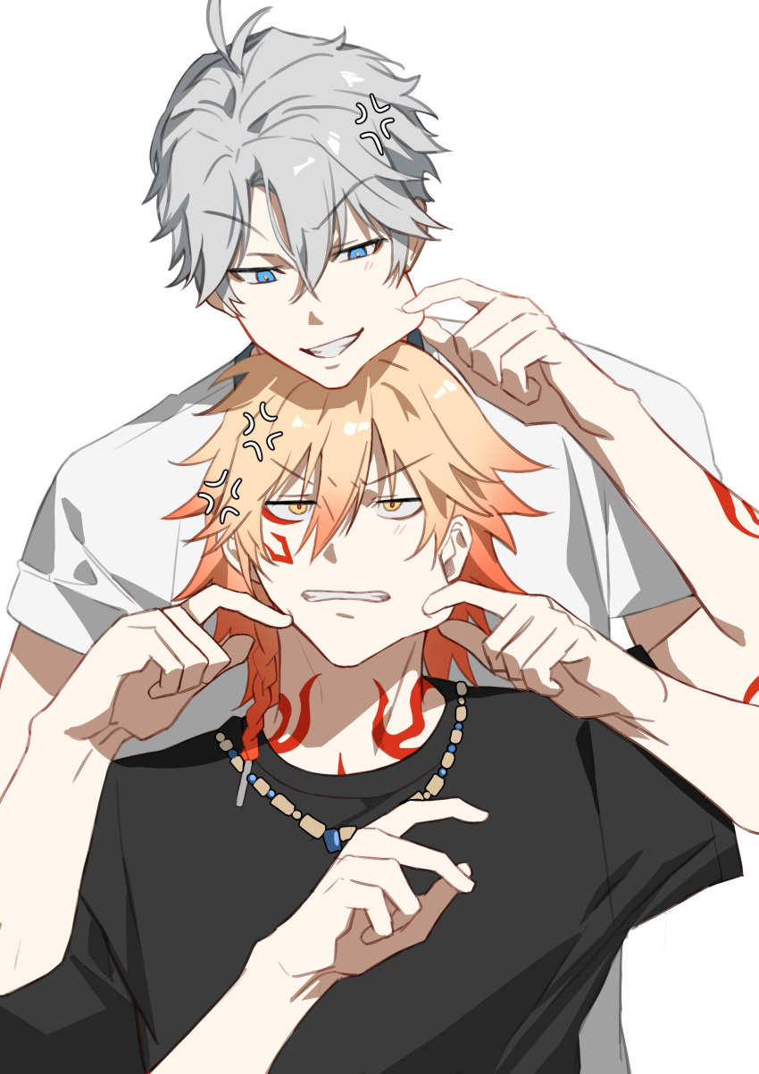 Safebooru - 2boys absurdres anger vein antenna hair black choker blonde hair blue eyes braid ...