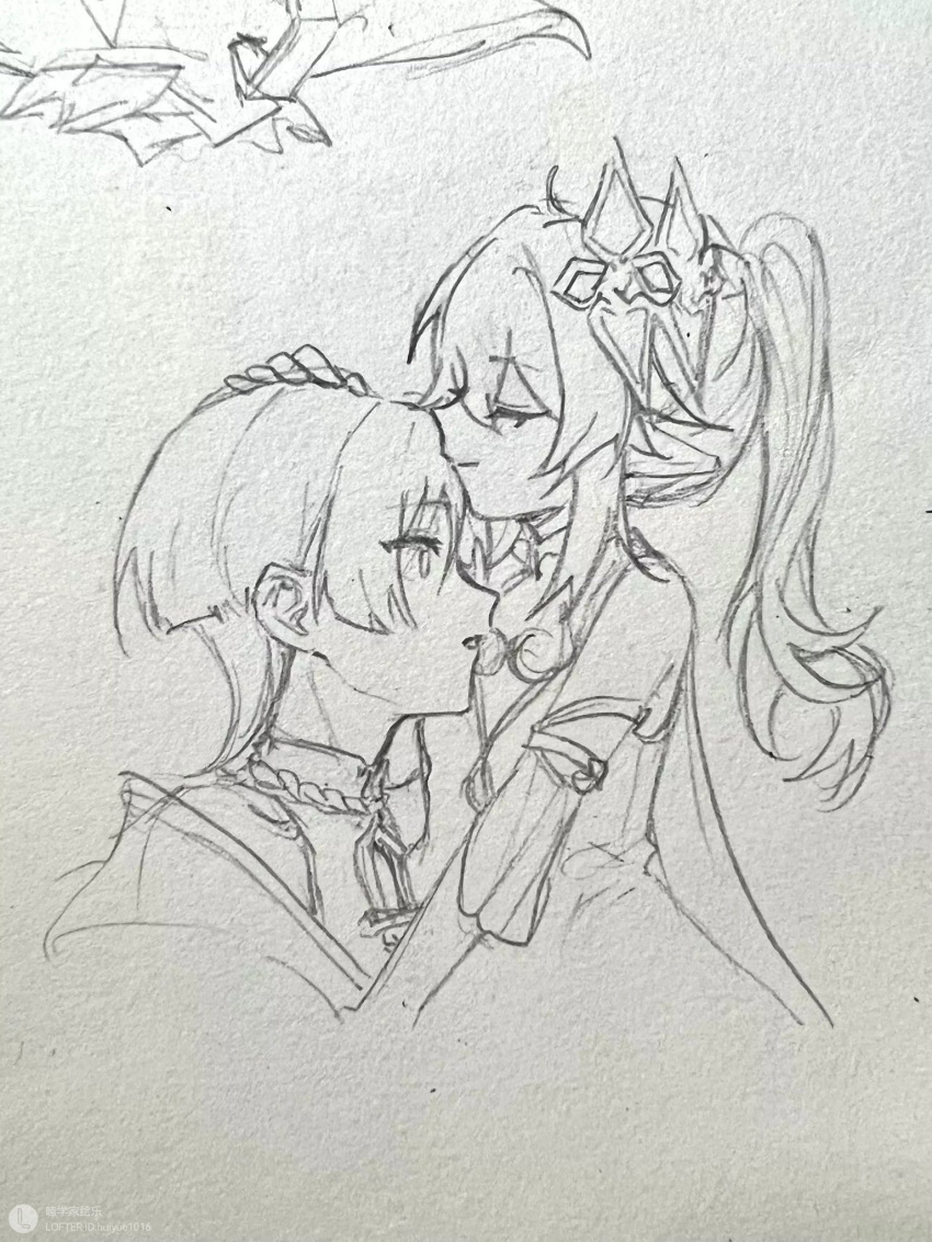 Safebooru - 1boy 1girl armlet art tools in frame blunt ends bodysuit cape closed eyes closed ...