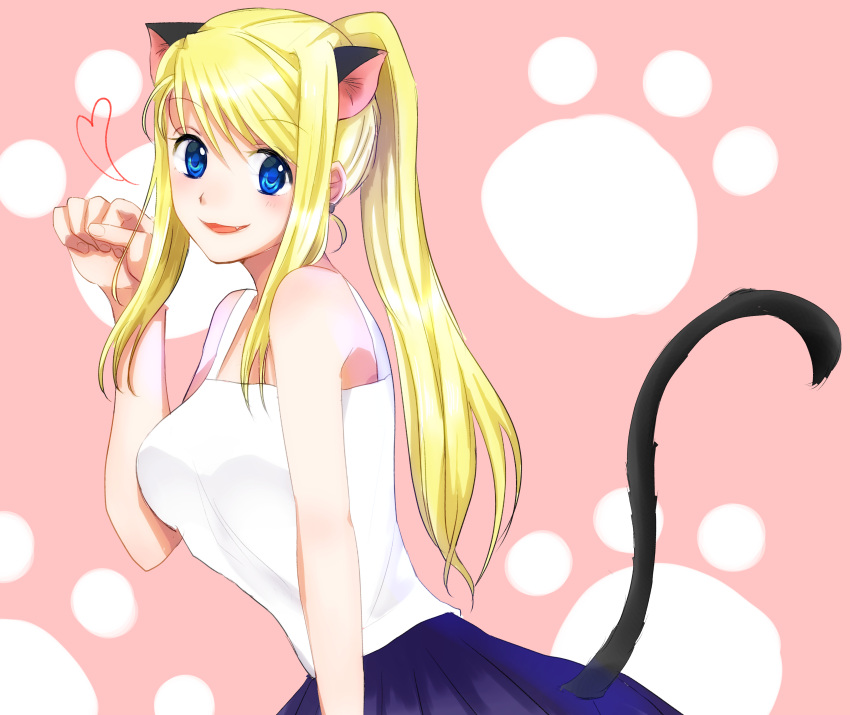Safebooru - 1girl absurdres animal ears bangs blonde hair blue eyes blue skirt cat ears cat tail ...